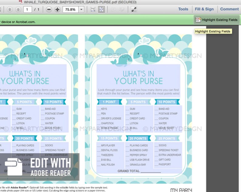 What's in Your Purse Game Whale Baby Shower Boy | Etsy