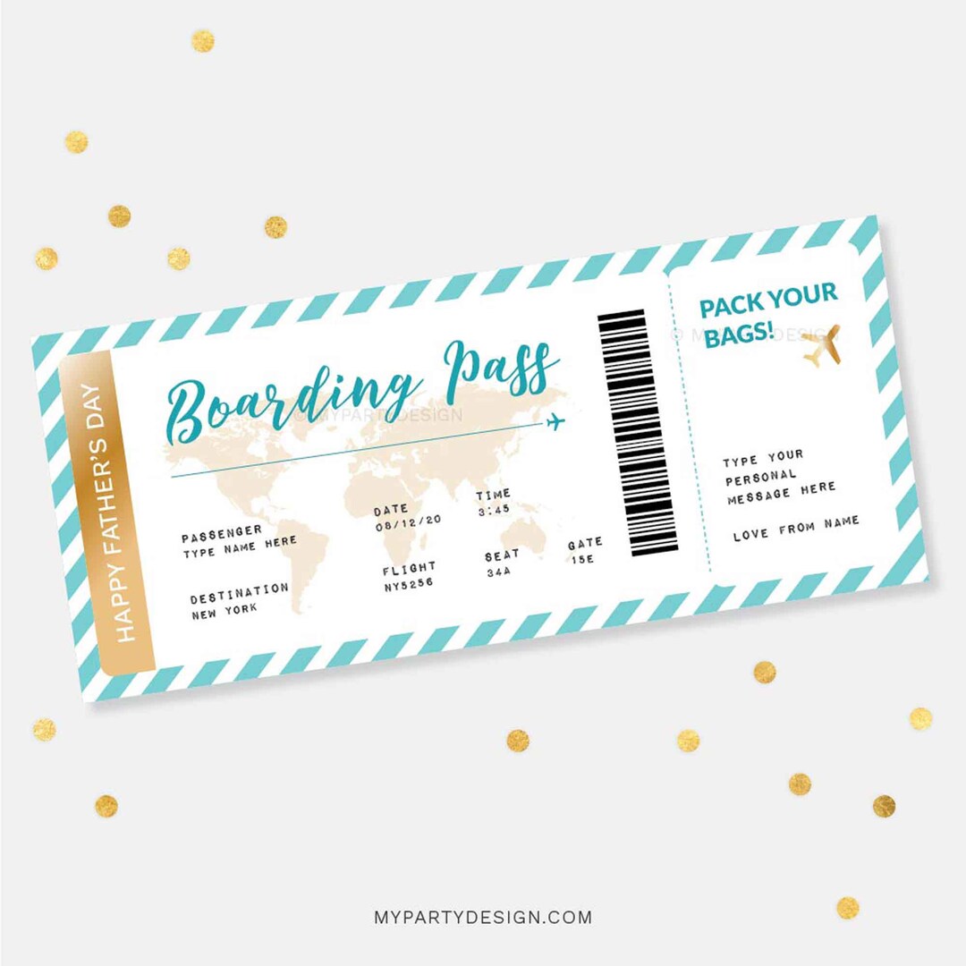 Father's Day Boarding Pass Gift Voucher Template, Gift for Dad ...