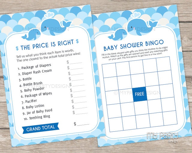 Whale Baby Shower Games Pack Blue BabyShower Games Bundle for | Etsy