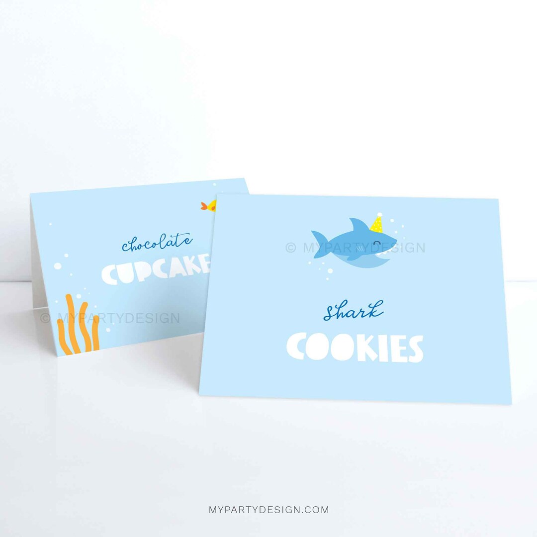 Shark Birthday Tent Labels, Under the Sea Party, Shark Food Tags, Place ...