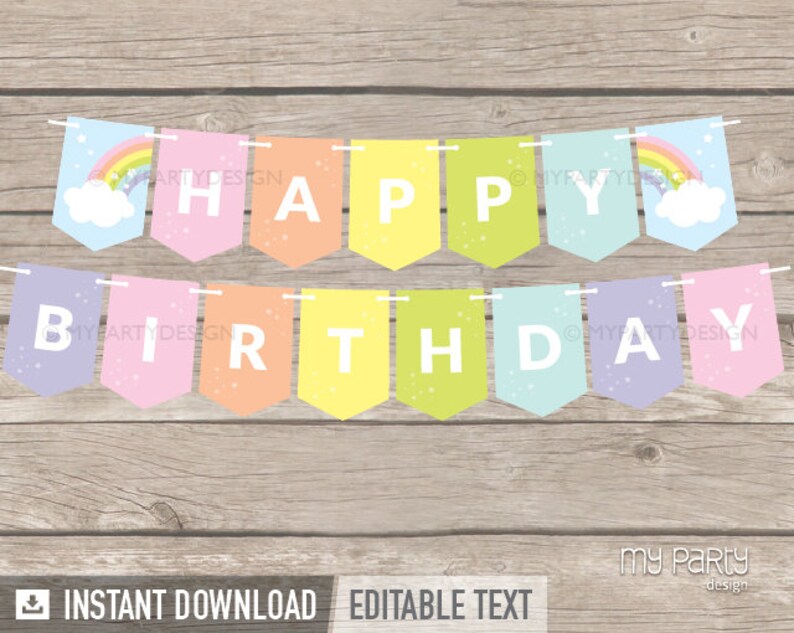 Rainbow Birthday Banner Pastel Rainbow Birthday Party | Etsy