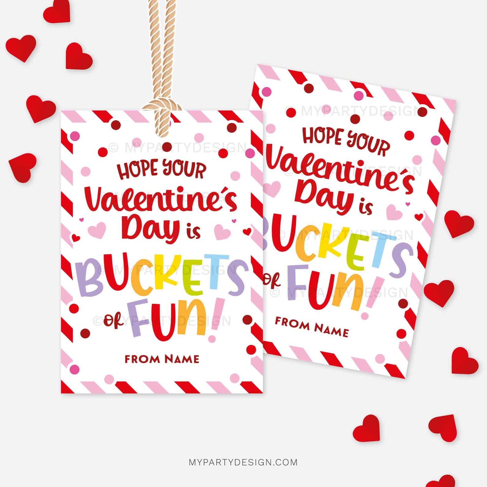 Valentines Buckets of Fun Gift Tags, Hamper Valentine's Day Labels ...