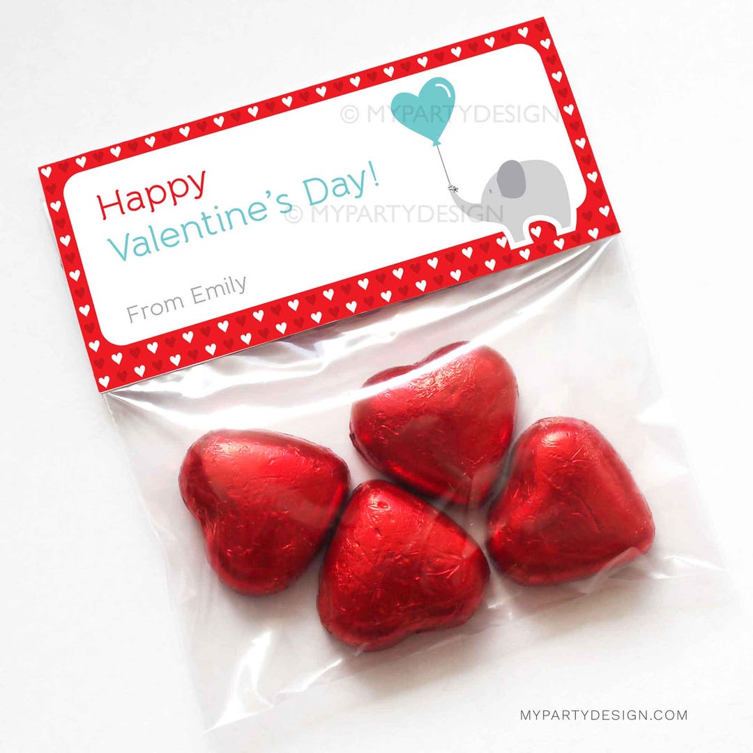 Kids Valentines Bag Toppers, Elephant Classroom Valentine's Day Gift ...