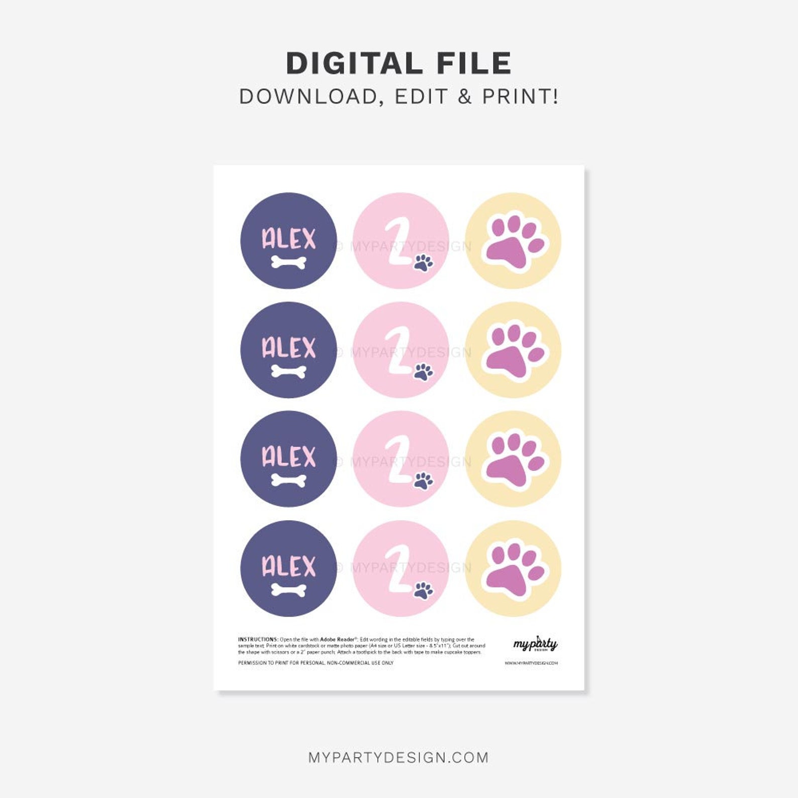 Puppy Cupcake Toppers Pink Dog Party Printables Girl - Etsy