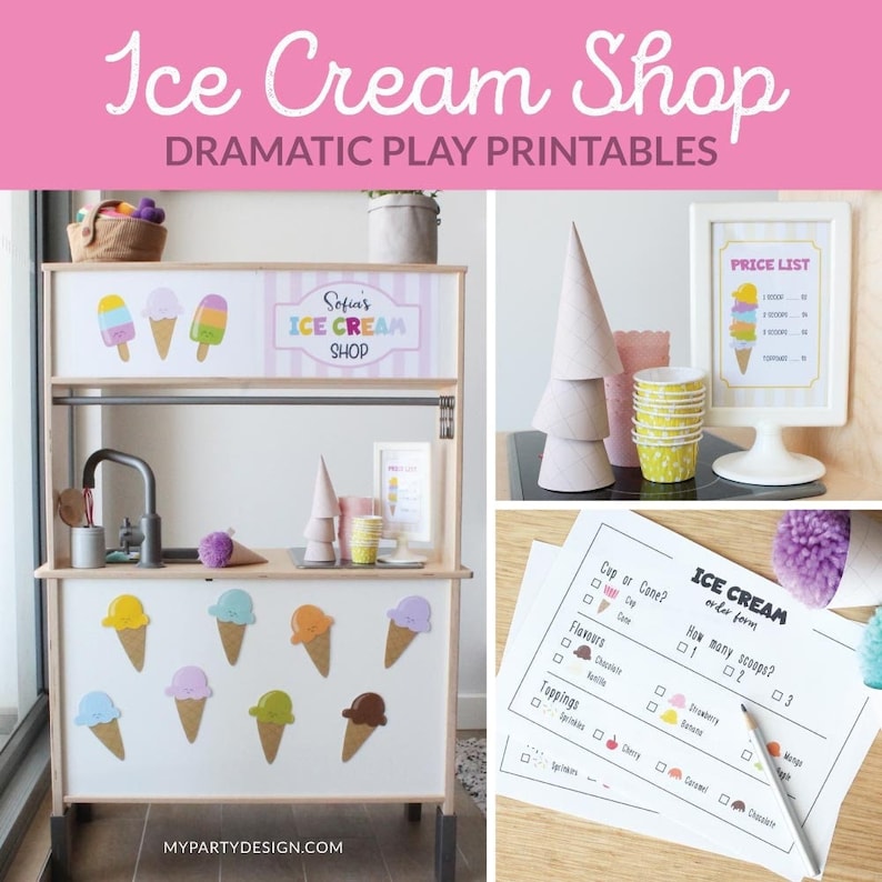 Ice Cream Shop Dramatic Play Set, Pretend Play Ice Cream Parlor ...