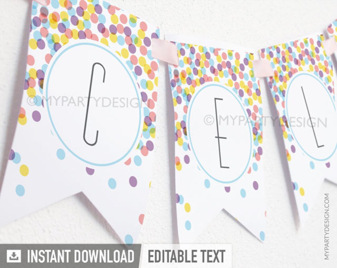Confetti Banner, Birthday Party Bunting, Printable Sprinkles Party ...