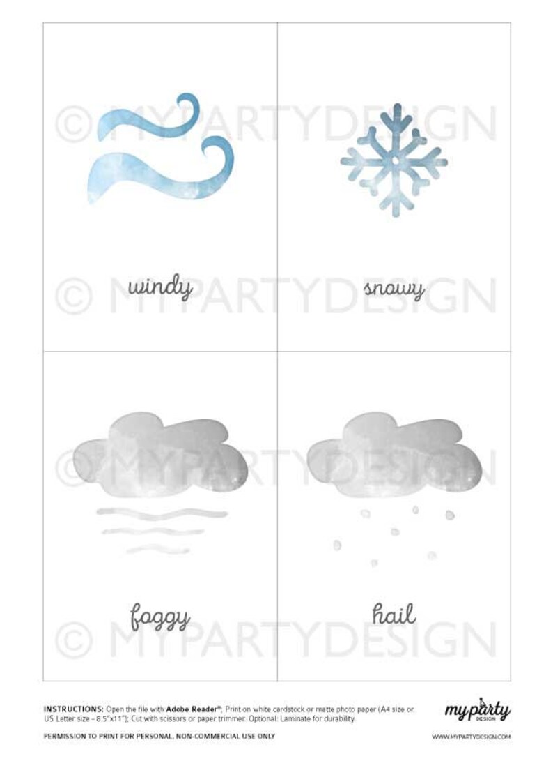 Printable Weather Flash Cards Learn the Weather Homeschool | Etsy