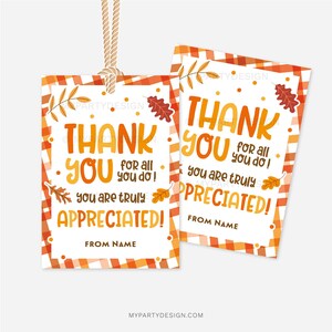 Fall Appreciation Gift Tag, Thank You Label for School Staff, Team or ...