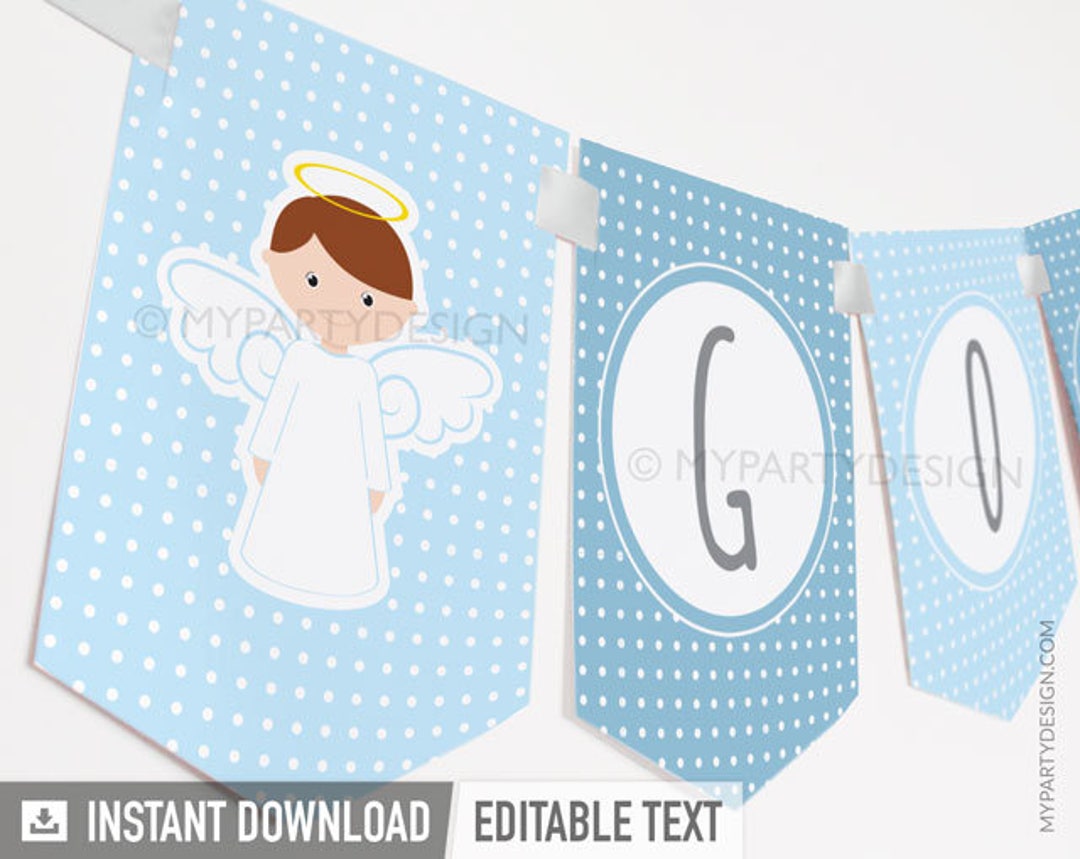Baptism Banner, Blue Angel Party Decorations, Christening Bunting ...