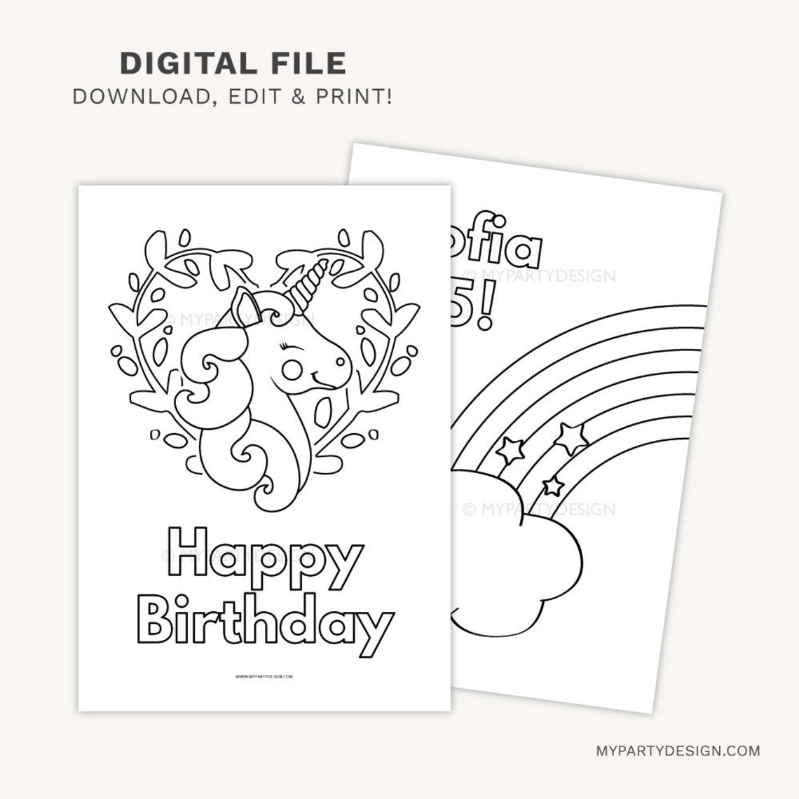 Unicorn Coloring Page Rainbow Party Activity for Girls Kids - Etsy