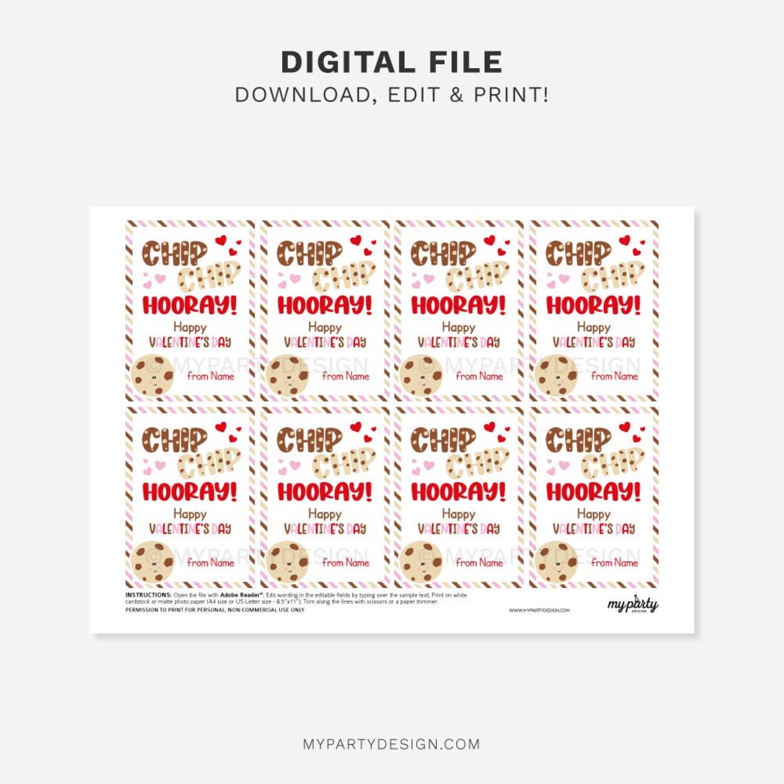 Choc Chip Cookie Valentine's Day Tag, Kids Valentine Cards for ...