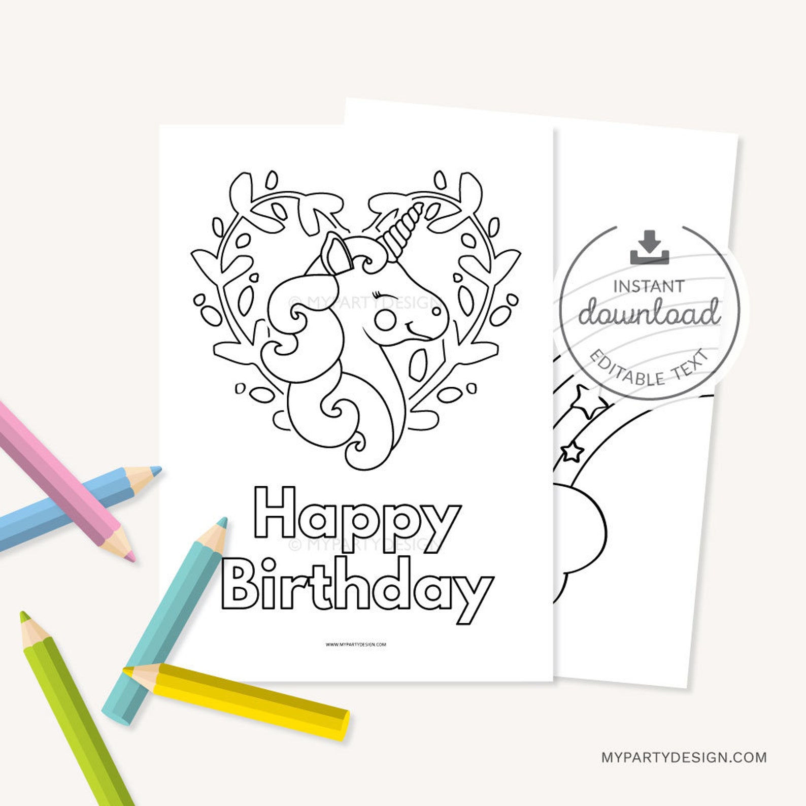 Unicorn Coloring Page Rainbow Party Activity for Girls Kids - Etsy
