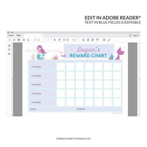Printable Mermaid Reward Chart for Kids, Chore Chart, Editable Behavior ...