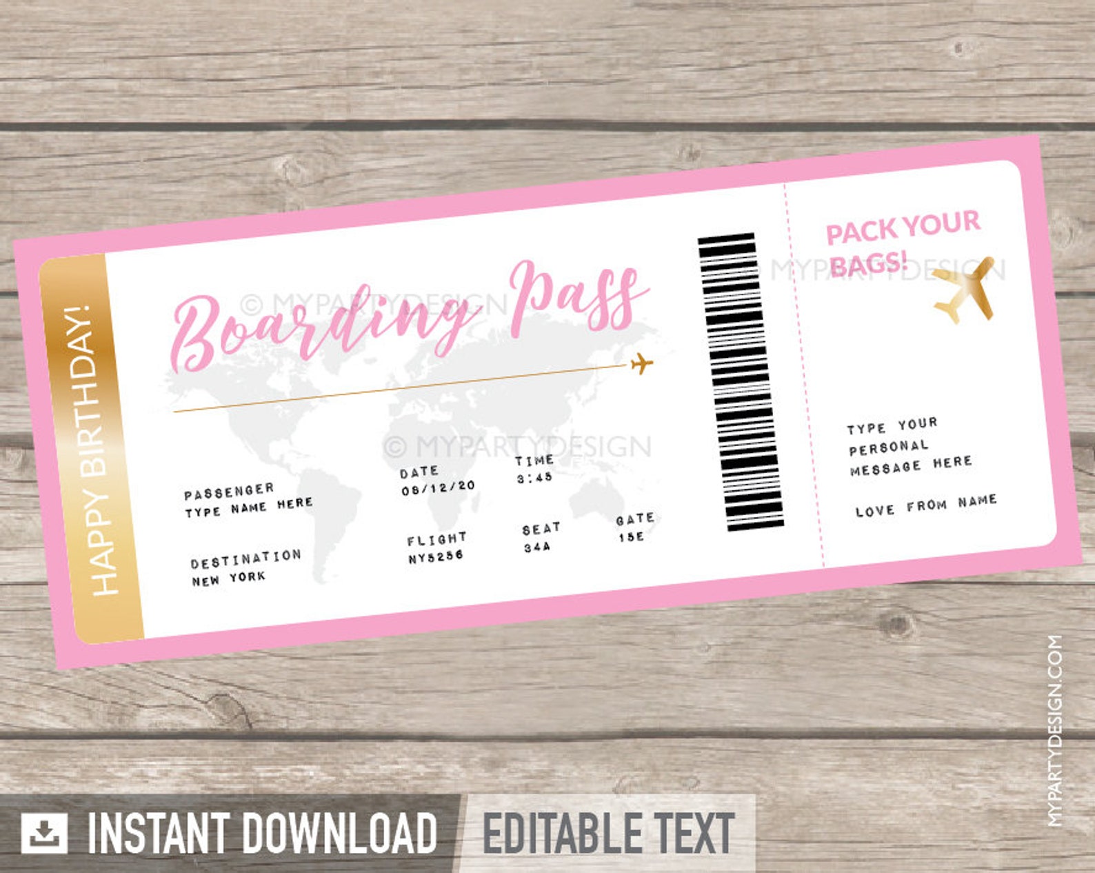 Fake Plane Ticket Template Printable Boarding Pass Surprise Etsy