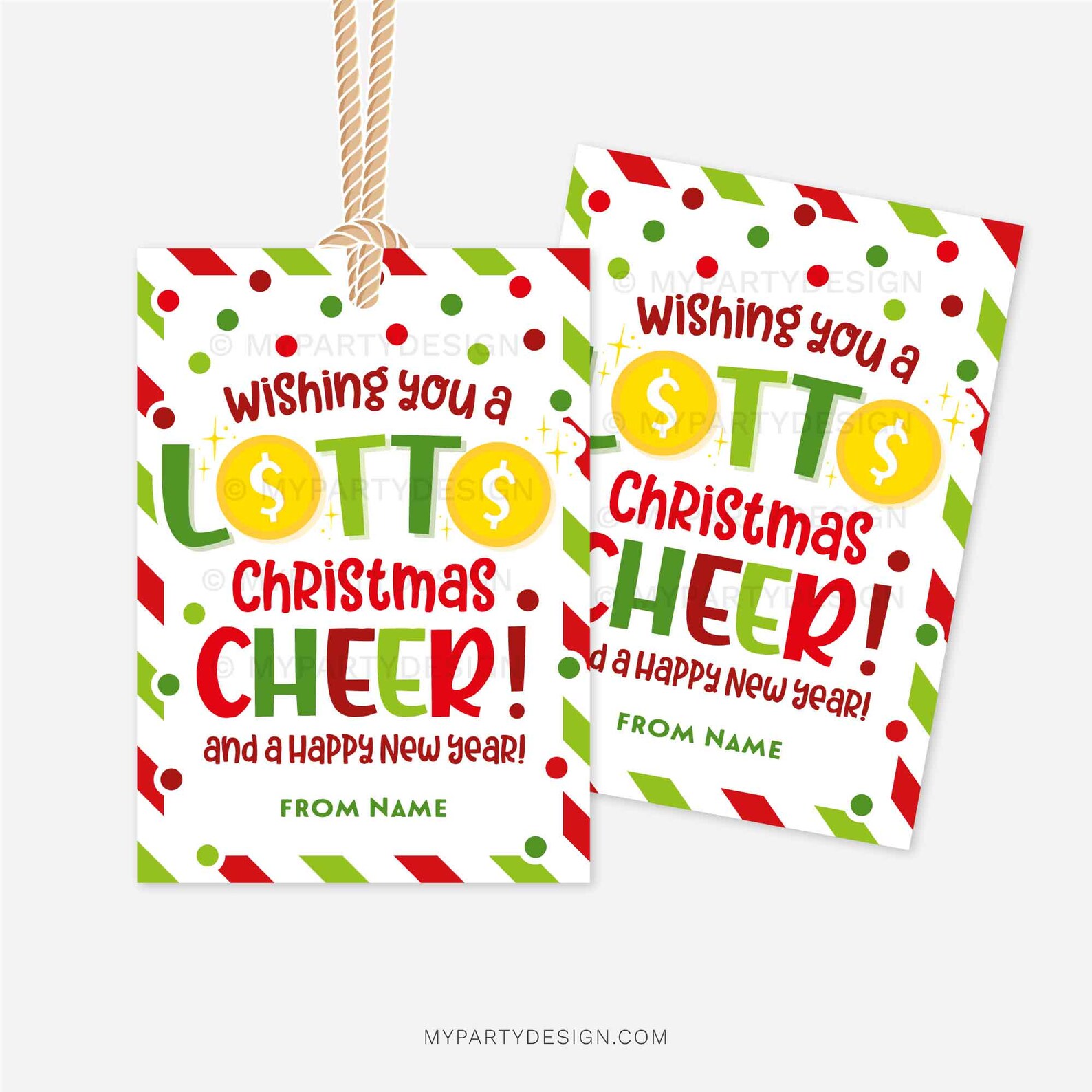 Lotto Christmas Cheer Gift Tag, End of Year Lottery Ticket Labels for ...