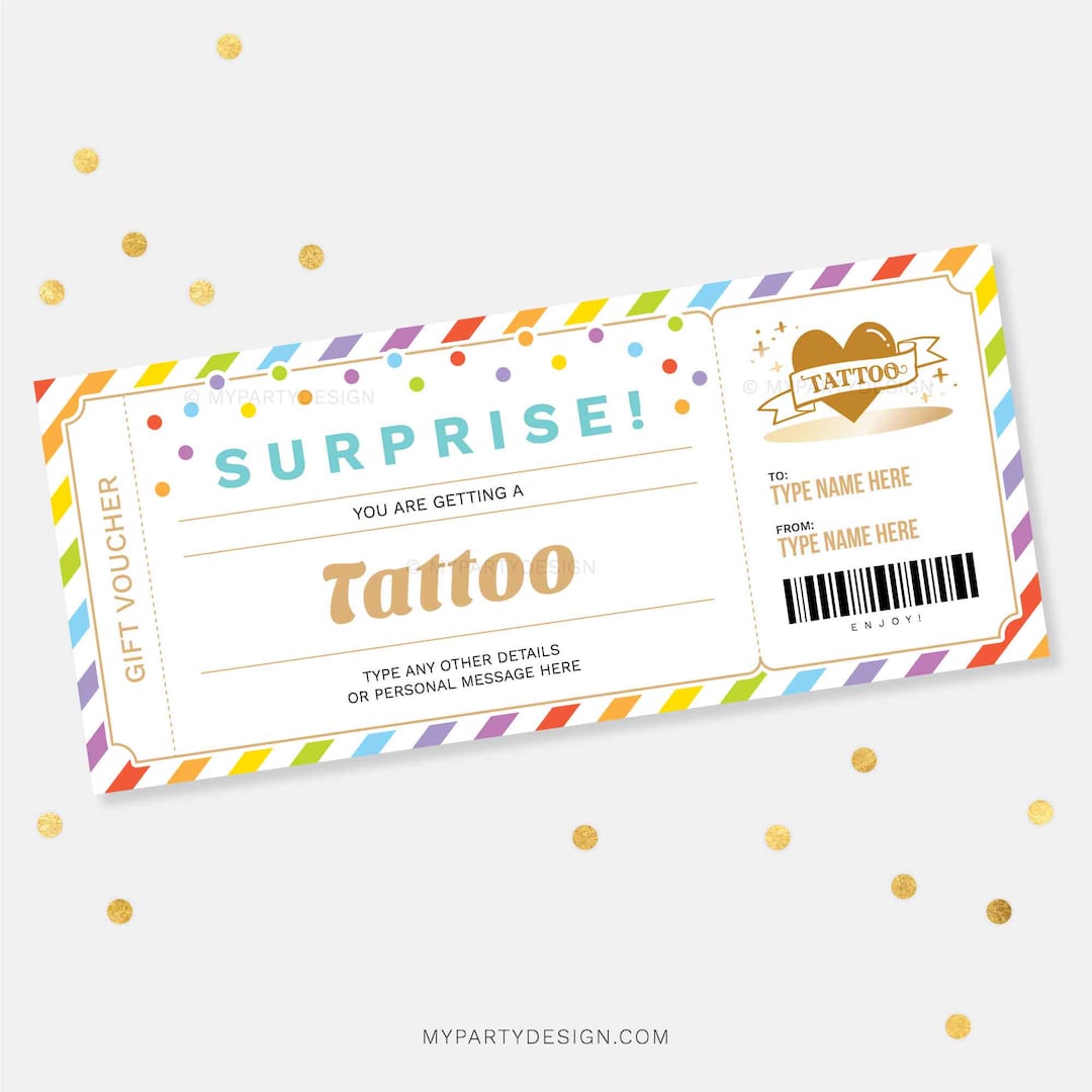 Surprise Tattoo Gift Voucher Template, Get Inked Gift Card, Tattoo ...