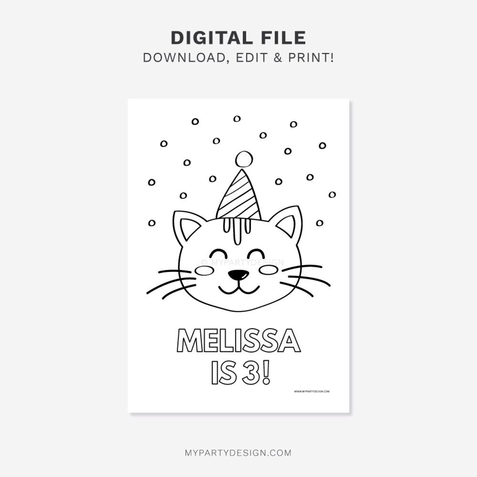 Kitty Cat Party Coloring Page Kitten Adoption Activity Cat - Etsy