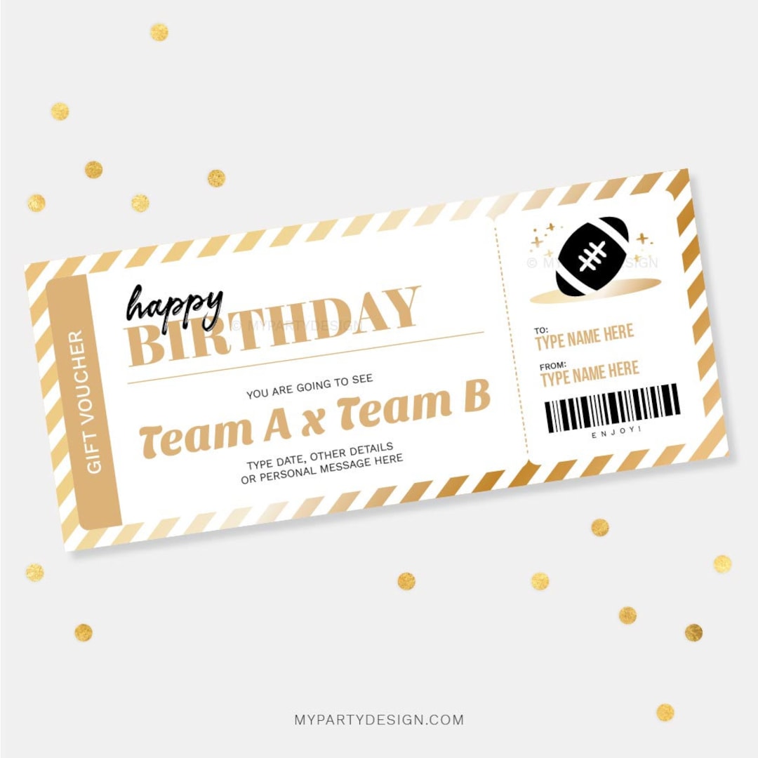 Football Gift Voucher Template, Sports Match Ticket Birthday Card ...