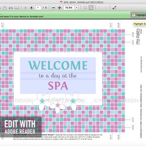 Spa Party Signs, Printable Editable Salon Signs for a Girls Birthday ...