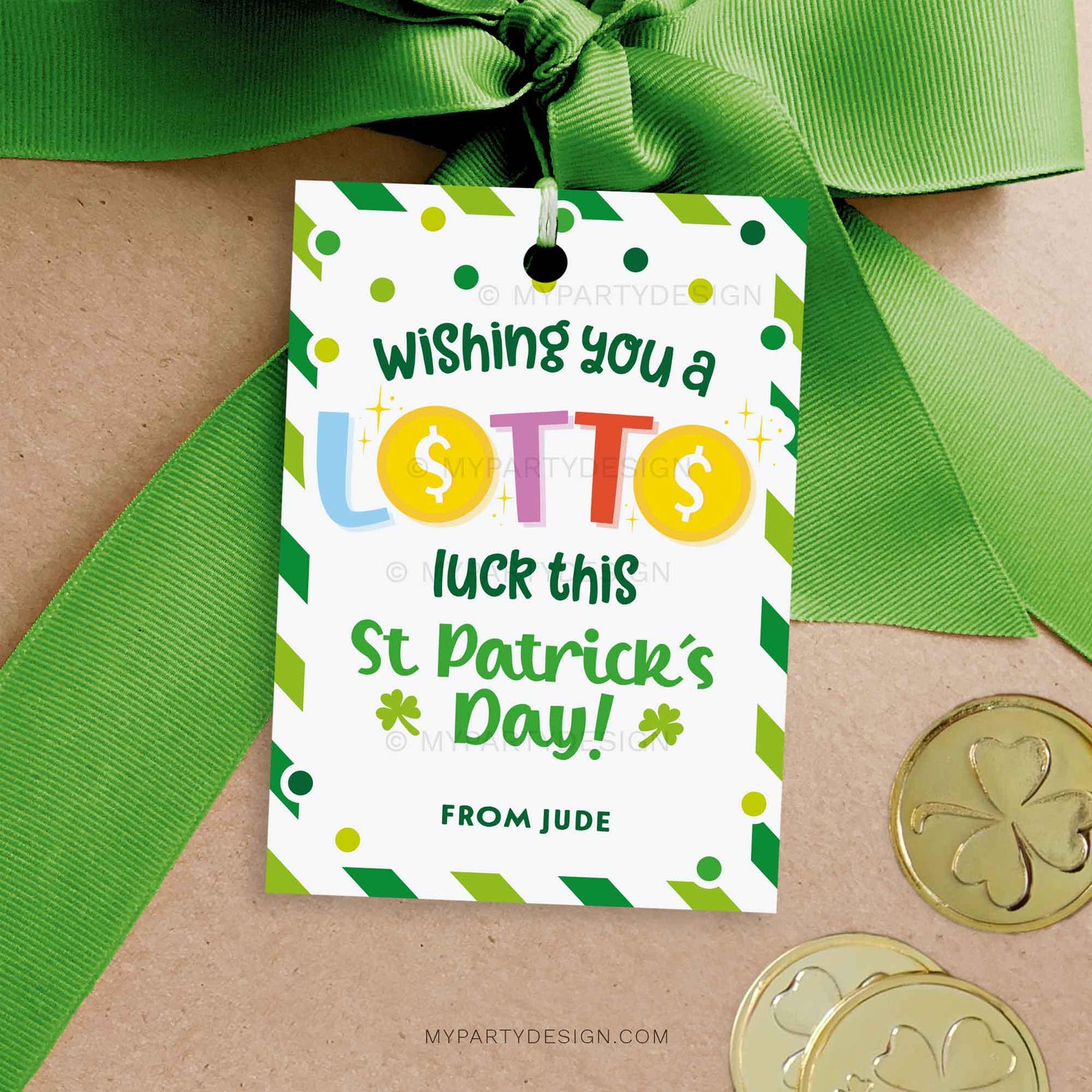 Lotto Luck St Patrick's Day Gift Tag, Lottery Ticket St Patricks Day ...