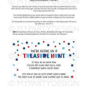 4th of July Scavenger Hunt Clues, Editable Clue Cards for Kids Treasure ...