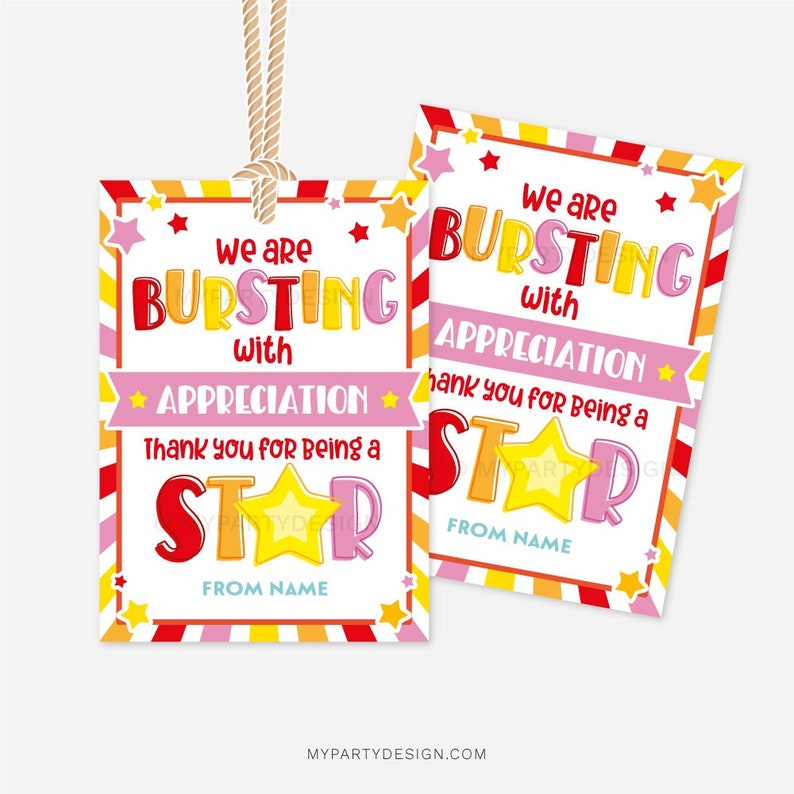 Bursting With Appreciation Star Tag, Thank You Candy Gift for Teachers ...