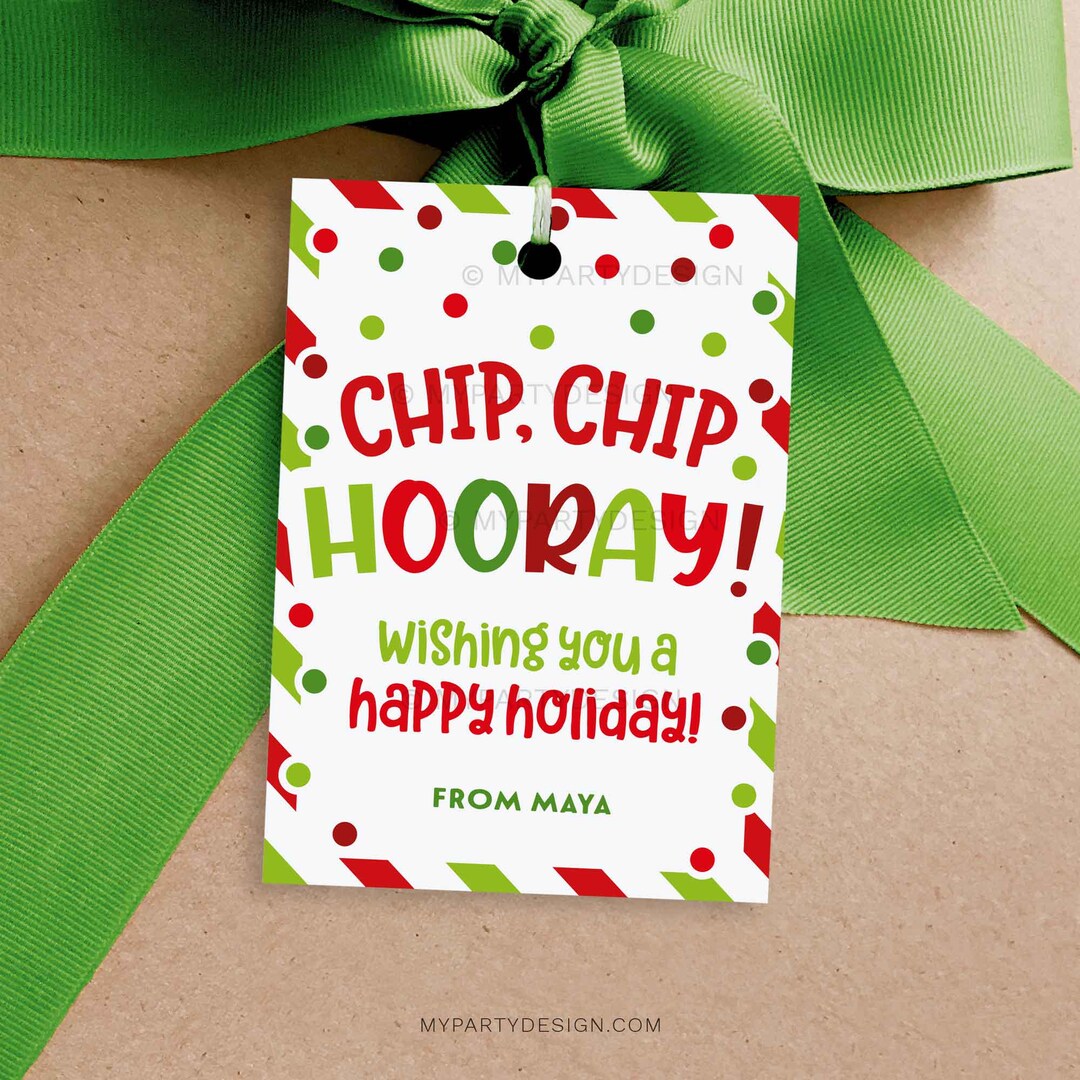Christmas Chip Chip Hooray Gift Tag, Winter Break Holiday Labels for ...