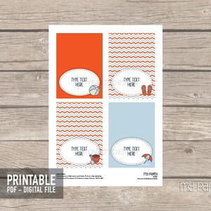Beach Party Food Labels, Pool Party Place Cards, Tent Cards, Birthday ...