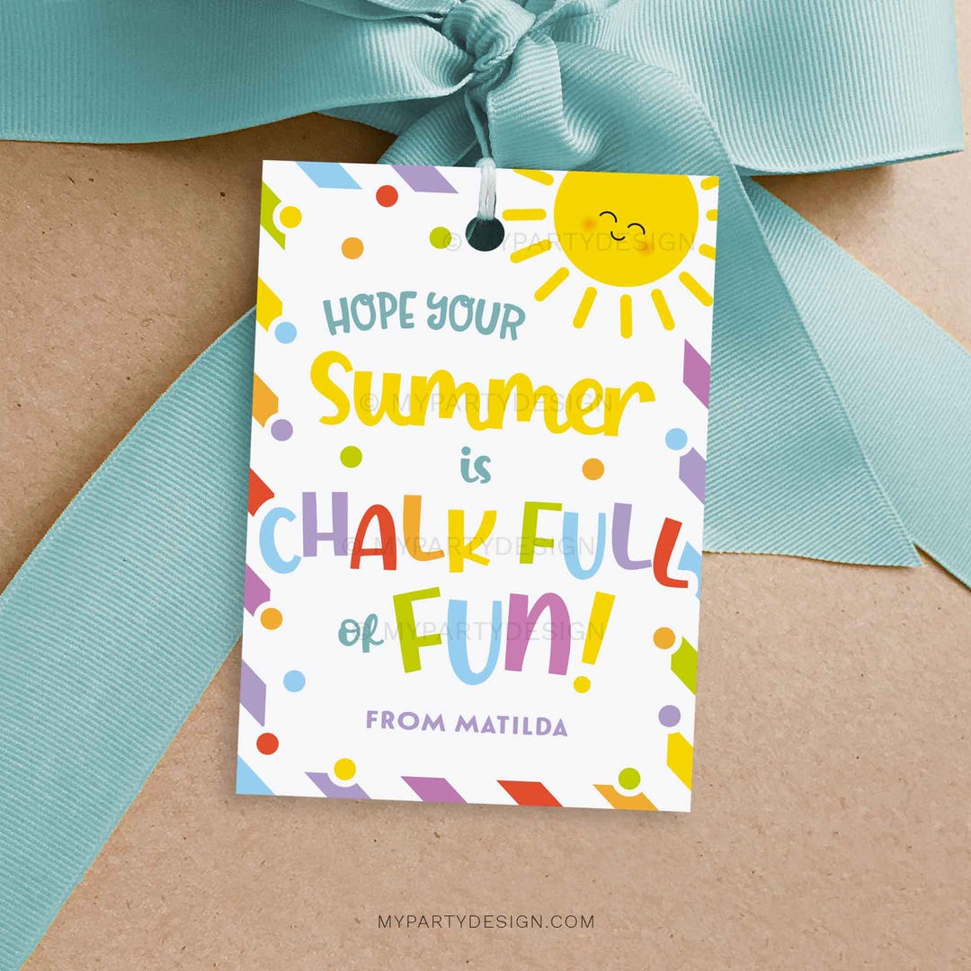 Summer Chalk Full of Fun Gift Tag, End of School Year Gift Label for ...