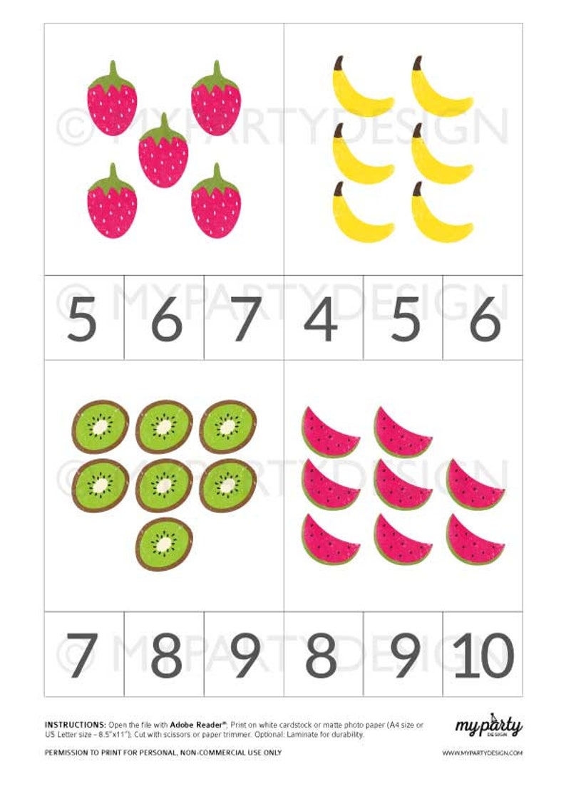 Printable Counting Cards Fruit Clip Cards Learn the Numbers | Etsy