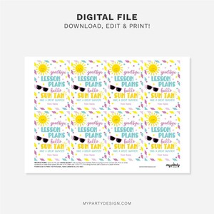 Goodbye Lesson Plans Hello Sun Tan Tag, Summer Teacher Appreciation ...