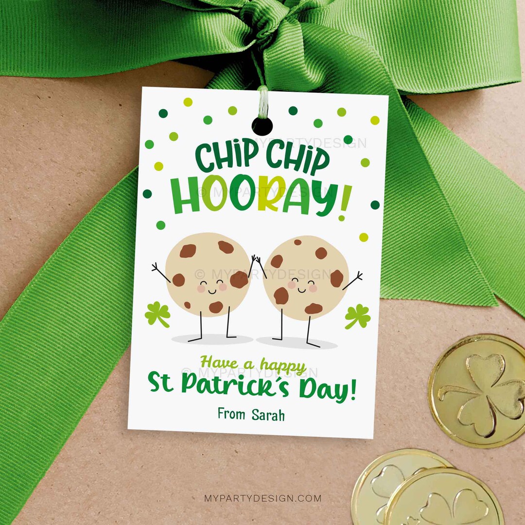 St Patricks Chip Hooray Cookies Gift Tag, St Patrick's Day Label for ...