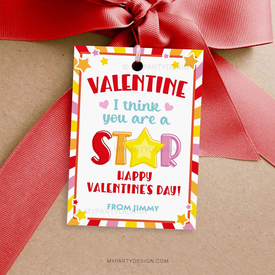 Valentines You're a Star Gift Tag, Star Valentine's Day Labels for ...