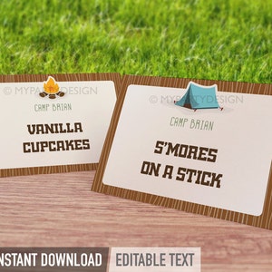 Camping Food Labels, Camp Party Place Cards, Boy Campout Sleepover ...