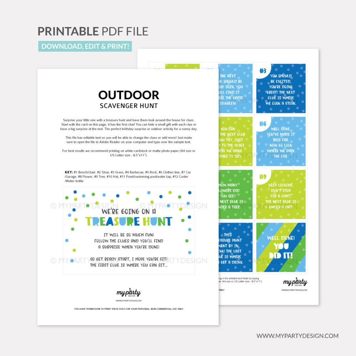 Outdoor Scavenger Hunt Clues Editable Clue Cards for Birthday - Etsy