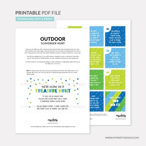 Outdoor Scavenger Hunt Clues, Editable Clue Cards for Birthday Treasure ...