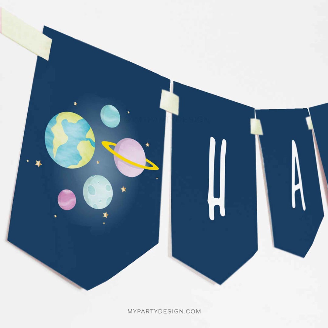 First Trip Around the Sun Birthday Banner, Outer Space Party Bunting ...