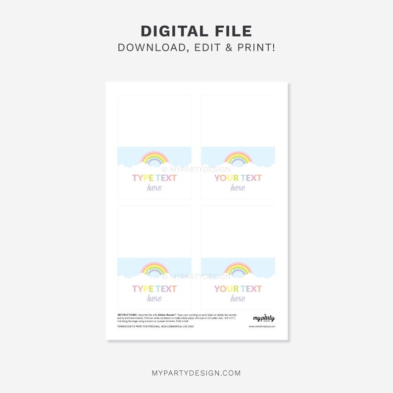 Rainbow Food Labels Place Cards Pastel Rainbow Birthday | Etsy