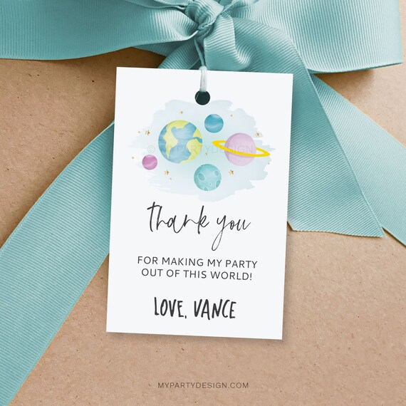 First Trip around the Sun Birthday Favor Tags, Space Thank you Labels ...