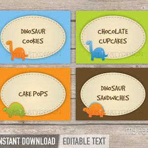 Dinosaur Food Labels, Dinosaur Party Place Cards, Dino Birthday Tent ...