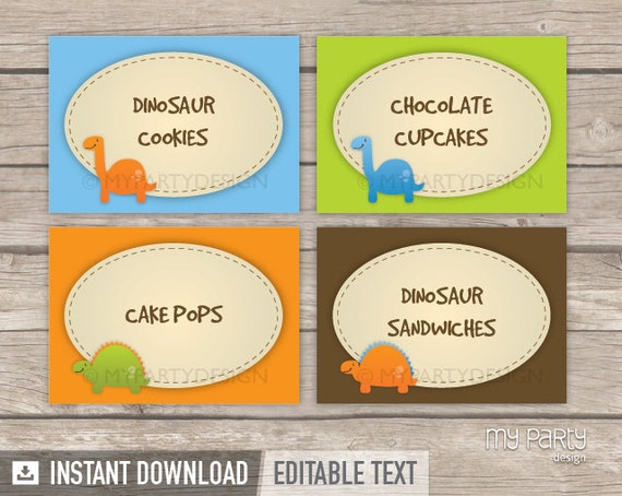 Dinosaur Food Labels, Dinosaur Party Place cards, Dino Birthday Tent ...