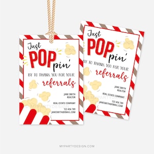Popcorn Referral Appreciation Gift Tag, Poppin by to Say Thank You ...