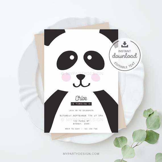 Printable Panda Invitation, Panda Birthday Party Invite, 1st Birthday ...