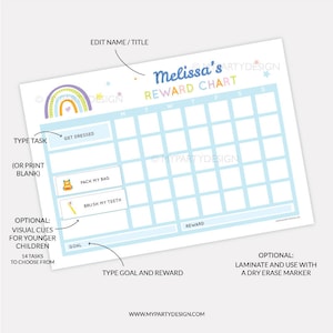Rainbow Chore Chart for Kids, Reward Chart, Editable Behavior Chart ...