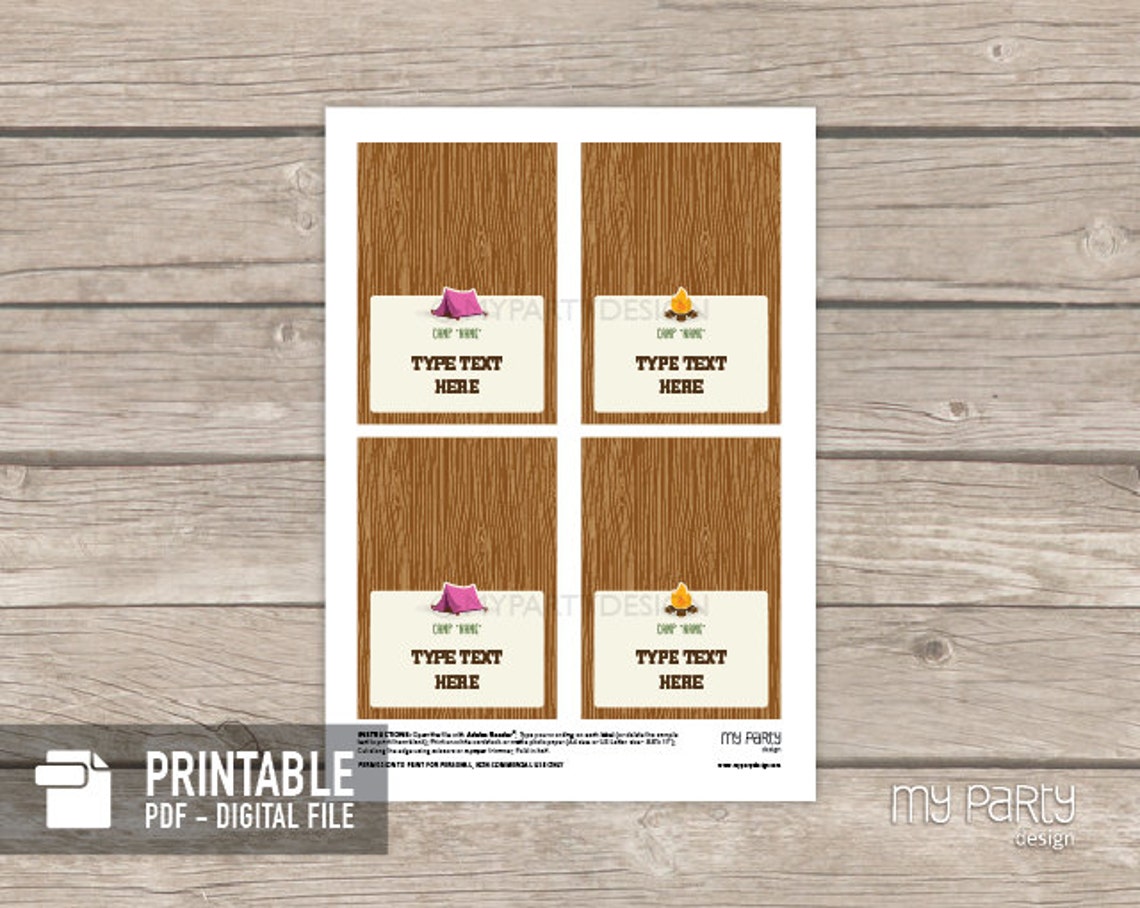 Camping Food Labels Camping Party Tent Cards Girl Campout | Etsy