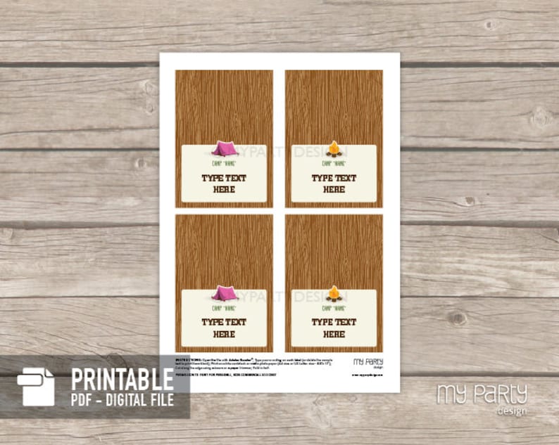Camping Food Labels Camping Party Tent Cards Girl Campout | Etsy