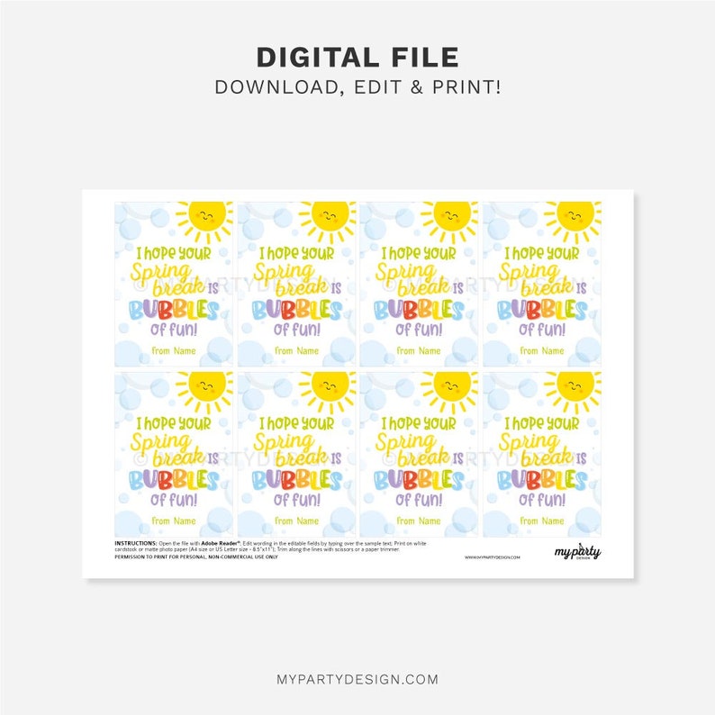 Bubbles of Fun Spring Break Gift Tag, Spring Holiday Bubble Wand Gift ...