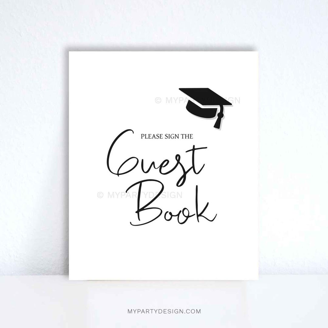 Graduation Guestbook Sign, Please Sign the Guest Book, Black White ...