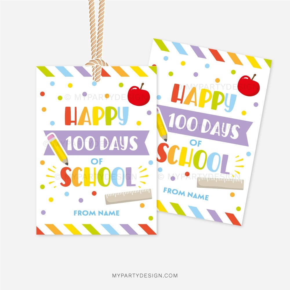 Happy 100 Days of School Tag, 100th Day Label, Gift From Teacher for ...