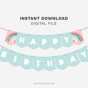 Boho Rainbow Birthday Banner, Rainbow Party Bunting, Boho Printables ...